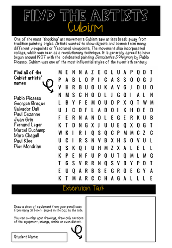 Cubism Word Search Worksheet | Teaching Resources