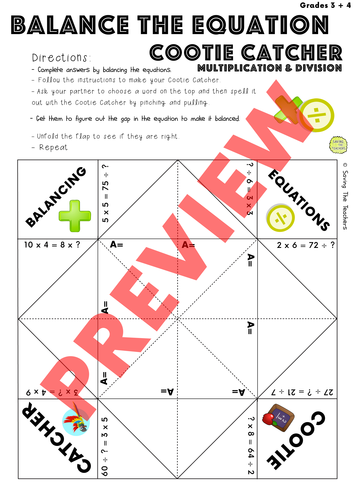 Balance The Equation Cootie Catcher: Multiplication & Division - Years ...