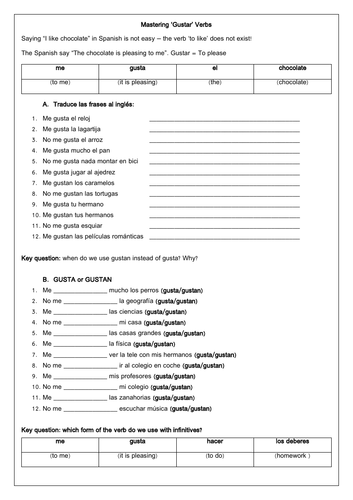 Spanish gustar / I like & opinion verbs for GCSE | Teaching Resources