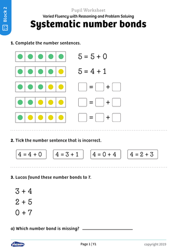 Y1 Autumn Term – Block 2: Systematic number bonds maths worksheets | Teaching Resources