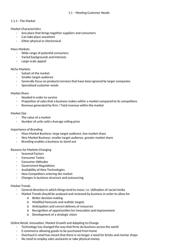 Edexcel AS/A Level Business - 1.1 Skeleton Notes (Sample) | Teaching ...