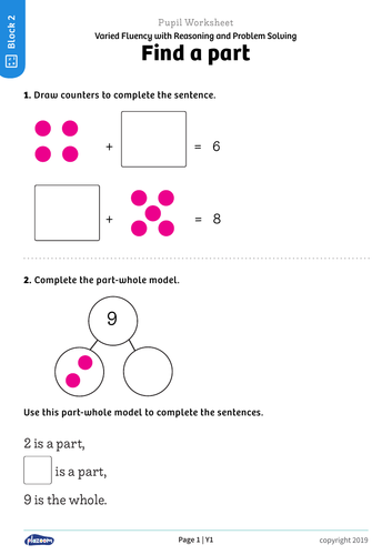 Y1 Autumn Term – Block 2: Find a part maths worksheets | Teaching Resources