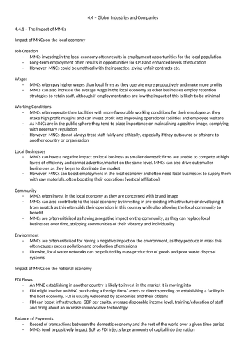 Edexcel AS/A Level Business - Theme 4 Skeleton Notes | Teaching Resources