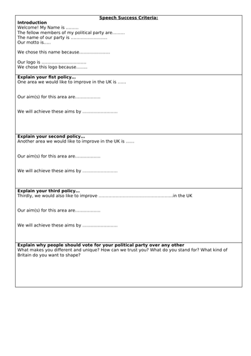 Setting up a Political Party | Teaching Resources