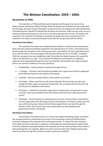 Weimar Constitution Fact Sheets | Teaching Resources