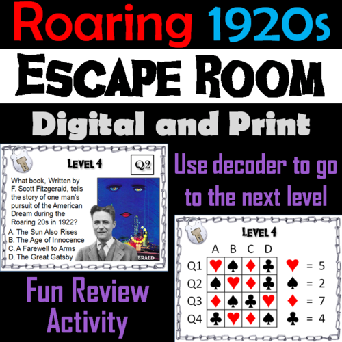 Roaring 1920s Activity: Escape Room Social Studies (Roaring 20s Game ...