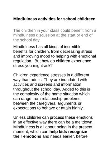 Back to school mindfulness | Teaching Resources