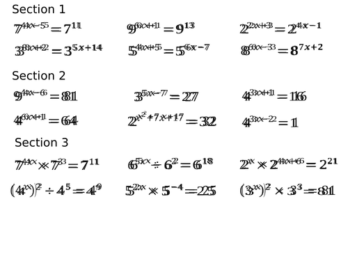 Exponential Equations (Index Laws) | Teaching Resources