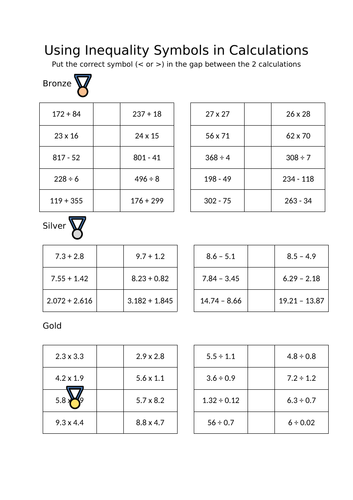 Using Inequality Symbols in Calculations | Teaching Resources
