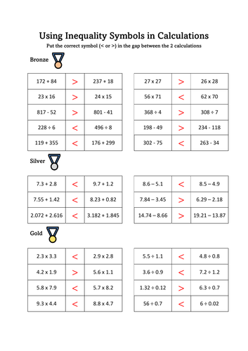 Using Inequality Symbols in Calculations | Teaching Resources