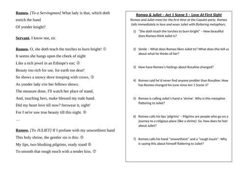 Romeo and Juliet Comprehension WorkSheets | Teaching Resources