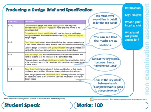 GCSE DT NEA AQA Guide to Section B – Design Brief/Client Needs ...