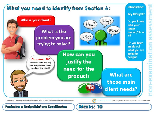 GCSE DT NEA AQA Guide to Section B – Design Brief/Client Needs ...
