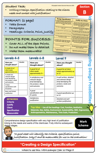 GCSE DT NEA AQA Guide to Section B – Design Brief/Client Needs ...