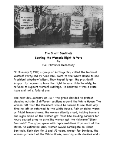 Women's Suffrage: The Silent Sentinels(A Reading Passage/Activity ...