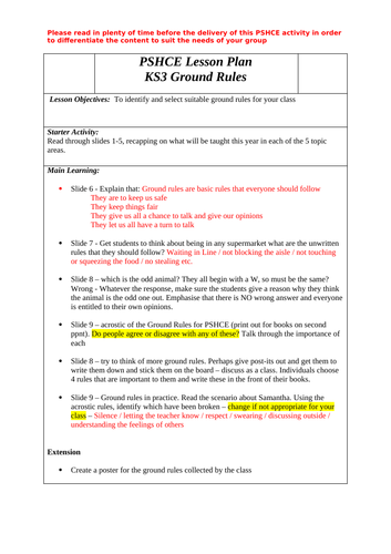 NEW Ground Rules for PSHCE (starter lesson) | Teaching Resources