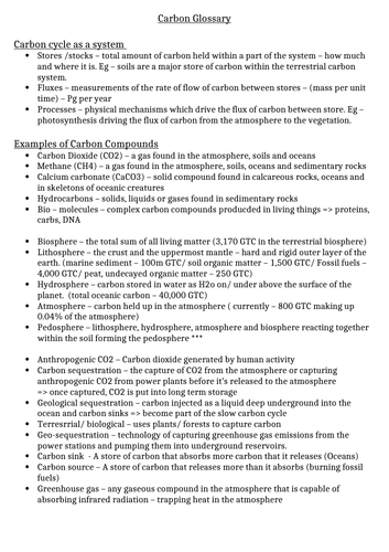 A-Level Geography Carbon cycle glossary | Teaching Resources