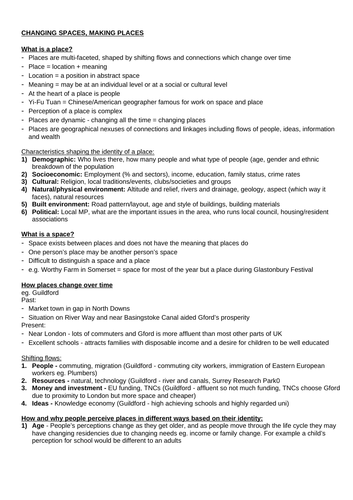 A level Geography Changing places | Teaching Resources