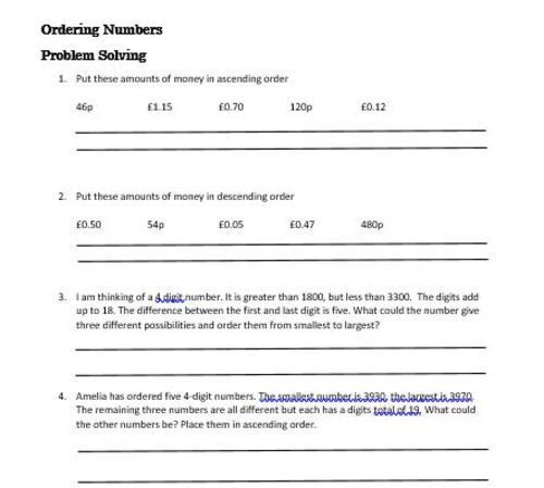 Place Value-ordering numbers differentiated worksheet | Teaching Resources