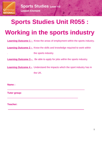 Cambridge Nationals Sports Studies Bundle Work Booklet Pack | Teaching ...