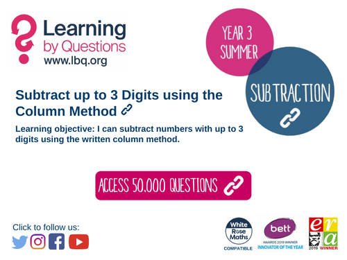 Year 3 Subtraction: 3 Digits Column Method | Teaching Resources