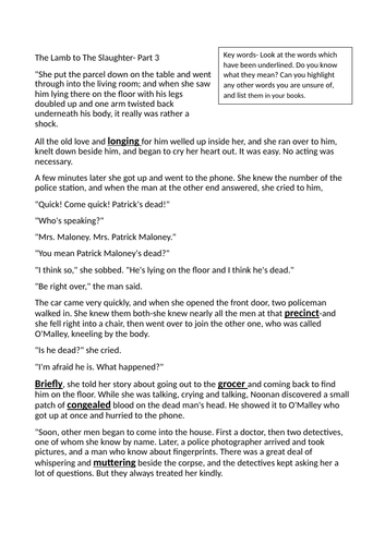 Lamb to the slaughter scheme of work | Teaching Resources