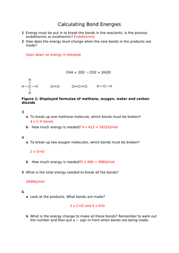 AQA Chemistry Topic 7: Bond Energy Calculations | Teaching Resources