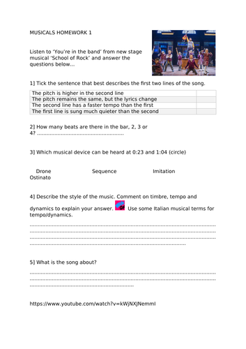 Songs from Musicals - Listening | Teaching Resources