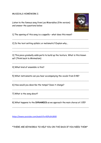 Songs from Musicals - Listening | Teaching Resources