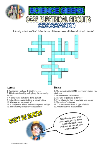 ELECTRICAL CIRCUITS CROSSWORD PUZZLE FOR GCSE PHYSICS | Teaching Resources