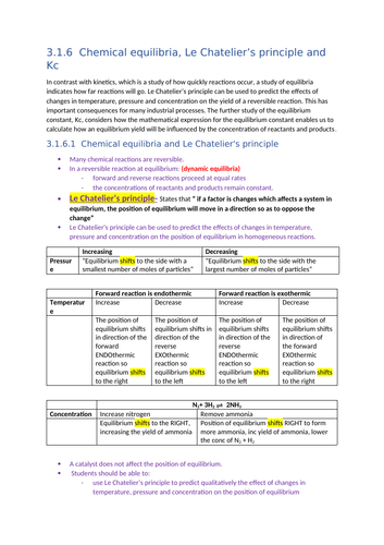 Chemical equilibria, Le Chatelier’s principle and Kc | Teaching Resources