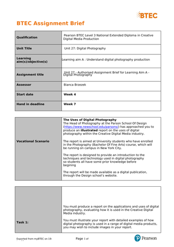 BTEC LEVEL 3 Media Extended Diploma | Unit 27: Digital Photography ...