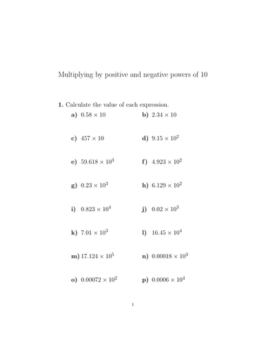 Multiplying by positive and negative powers of 10 worksheet no 3 (with ...