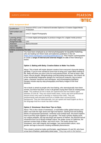 BTEC LEVEL 3 Media Extended Diploma | Unit 27: Digital Photography ...