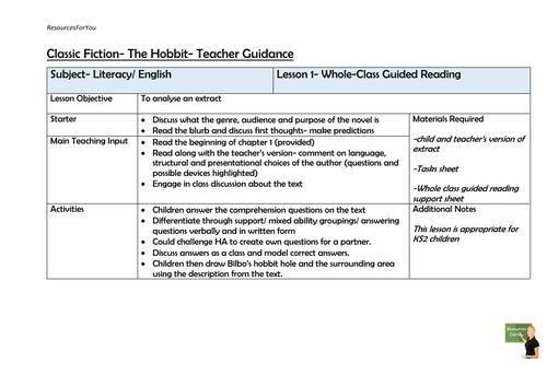English- The Hobbit- Whole-Class Guided Reading | Teaching Resources