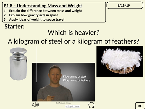 KS3 Physics AQA P1 8 Understanding Mass and Weight Lesson Bundle ...