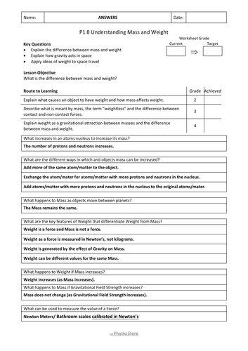 KS3 Physics AQA P1 8 Understanding Mass and Weight Lesson Bundle ...