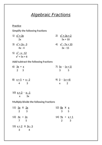 10 GCSE Higher Algebra Worksheets | Teaching Resources
