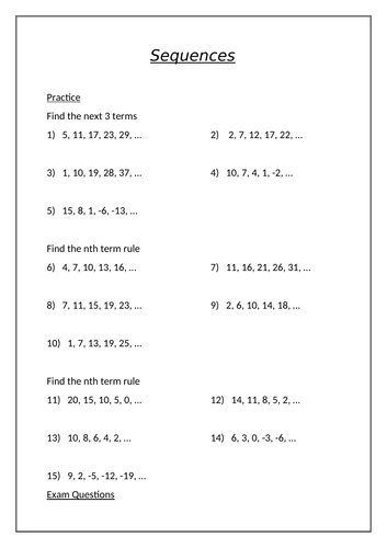 10 GCSE Foundation Algebra Worksheets | Teaching Resources
