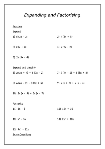 10 GCSE Foundation Algebra Worksheets | Teaching Resources