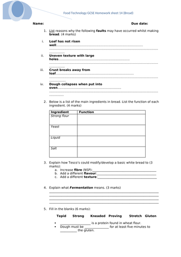 GCSE Food Homework sheets | Teaching Resources