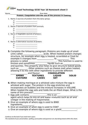GCSE Food Homework sheets | Teaching Resources