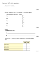 KS2 Reading SATs style Question Stems Question Types | Teaching Resources