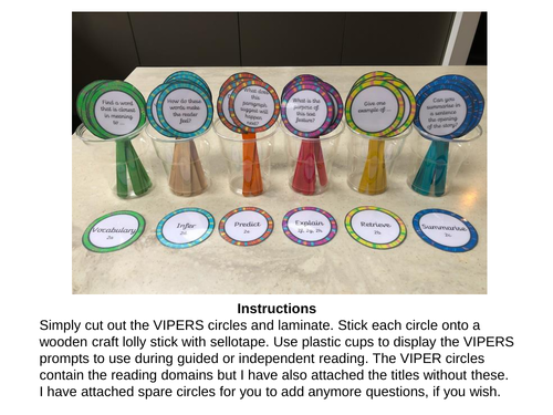 VIPERS KS1 KS2 reading prompts for wooden craft lolly sticks | Teaching ...