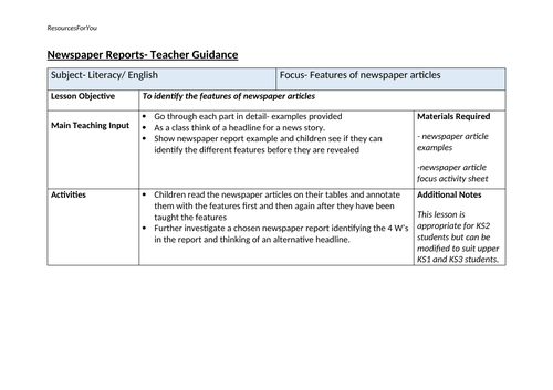 English- Features of newspaper articles- Journalistic Writing KS2 ...