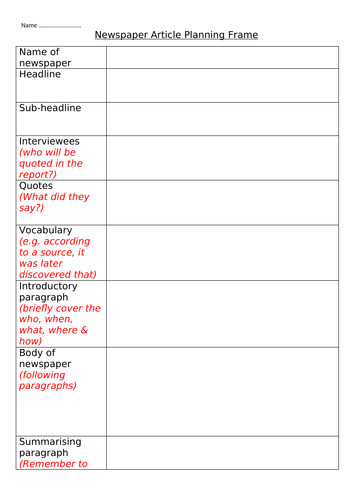 English- Writing a newspaper article- Journalistic Writing KS2 ...