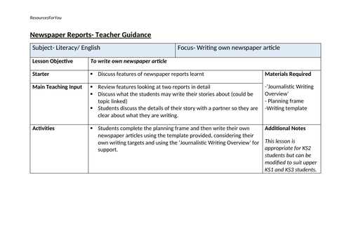 English- Writing a newspaper article- Journalistic Writing KS2 ...