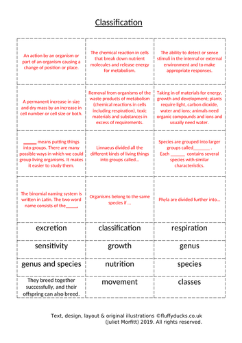 GCSE Biology Classification Matching Activity Starter Plenary ...