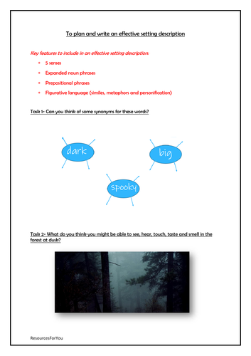 English- Story Writing- Setting description | Teaching Resources