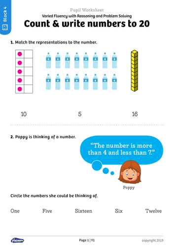 Y1 Autumn Term Block 4 Count And Write Numbers To 20 Maths Worksheets Teaching Resources